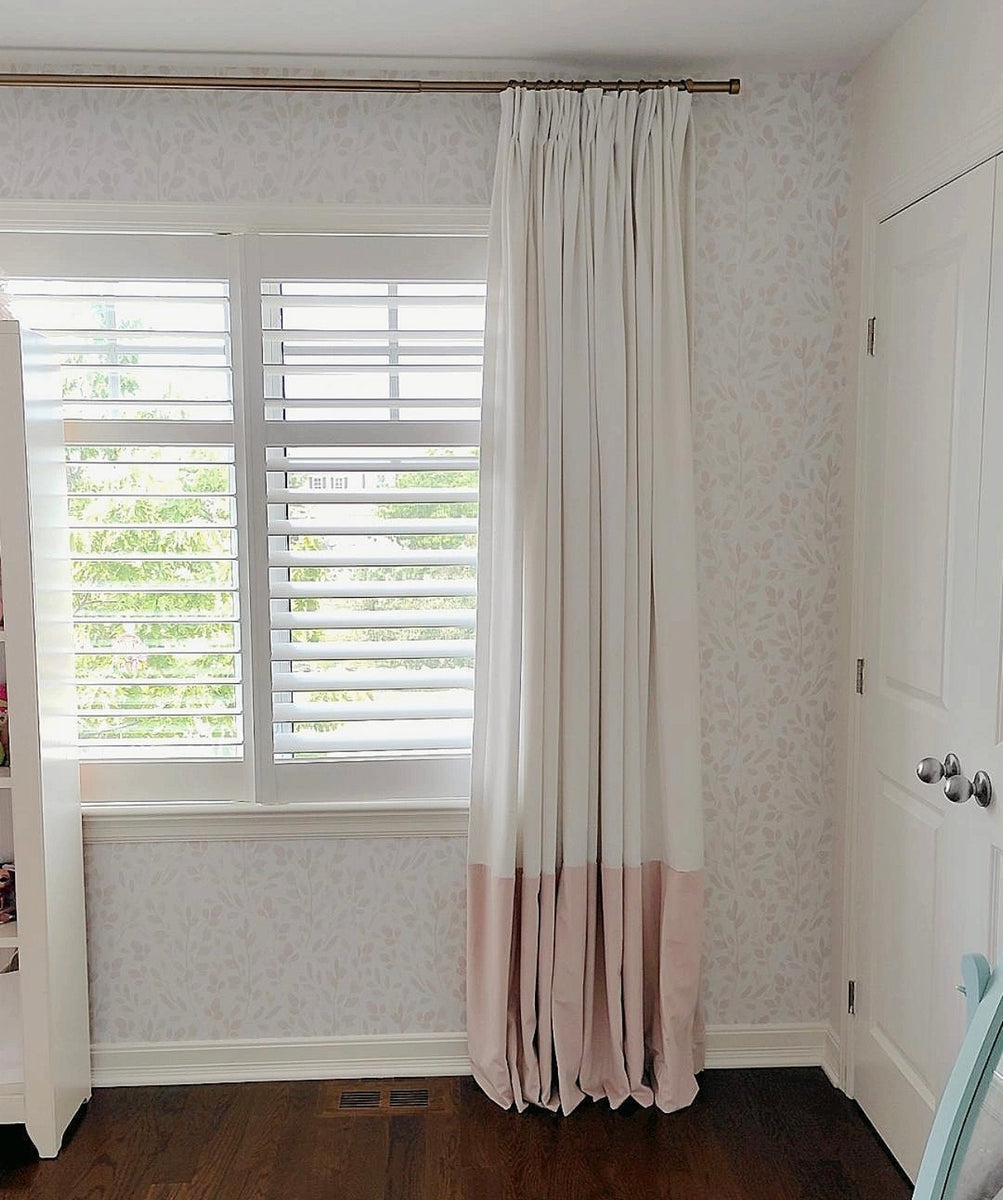 Zephyr-Color Block Linen and Pastel Pink Velvet Designer Drapery Panel ...